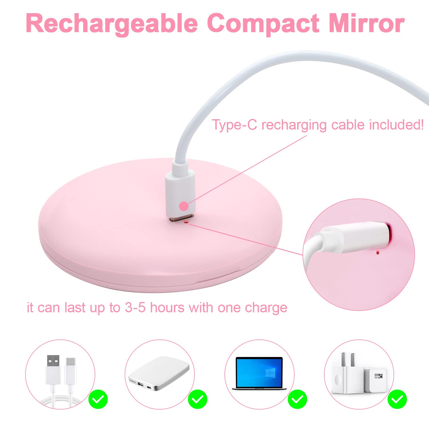 Kilobey LED Lighted Travel Makeup Mirror, 1x/10x Small Compact Magnifying Mirror, Mini Portable Folding Mirror for Purse, 3.5 inch Pocket Mirror, Handheld 2-Sided Mirror, Round, White