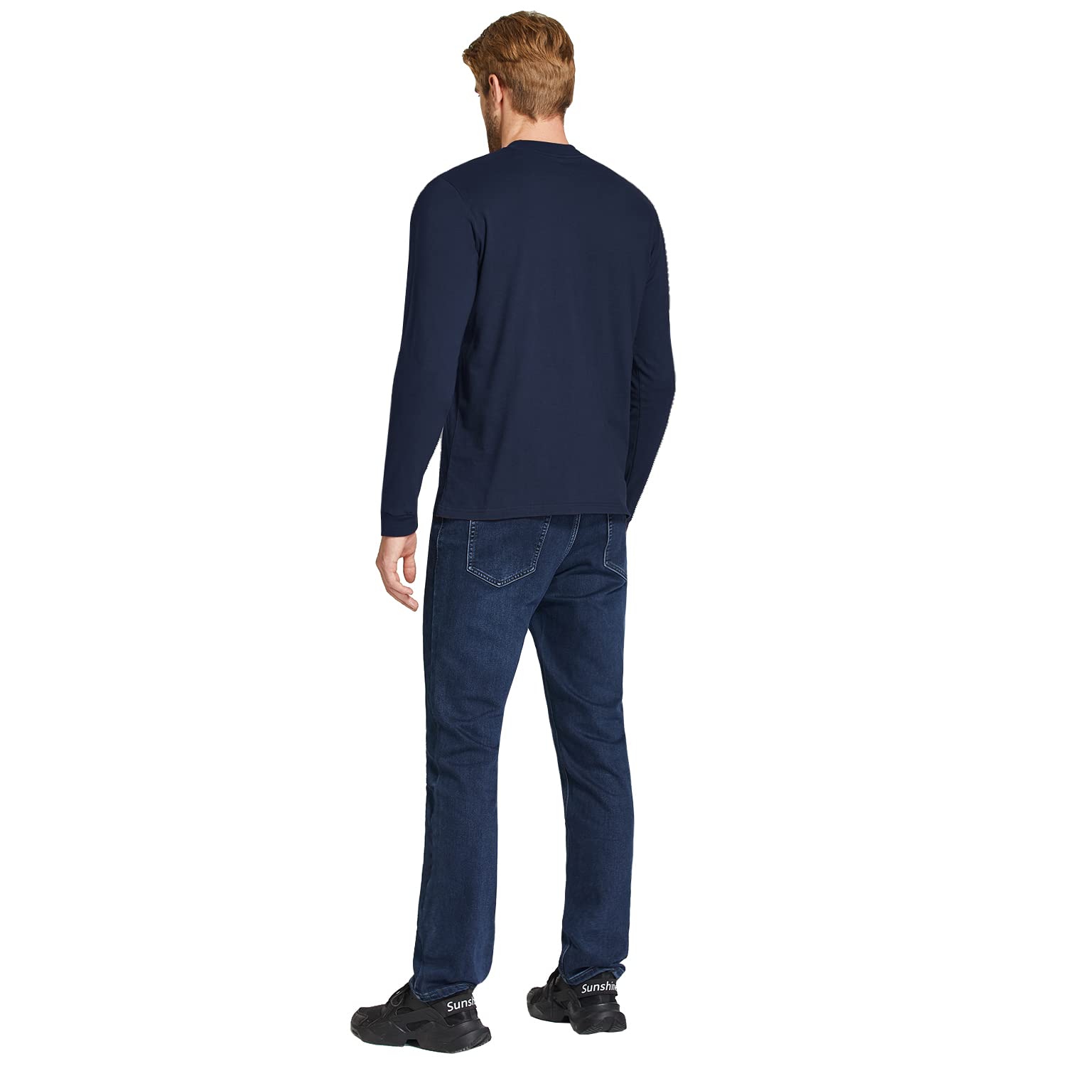 Deeriama Men's Mock Turtleneck Long Sleeve Shirts Cotton Workout T Shirts Casual Tops Golf Base Layer,Navy,Medium