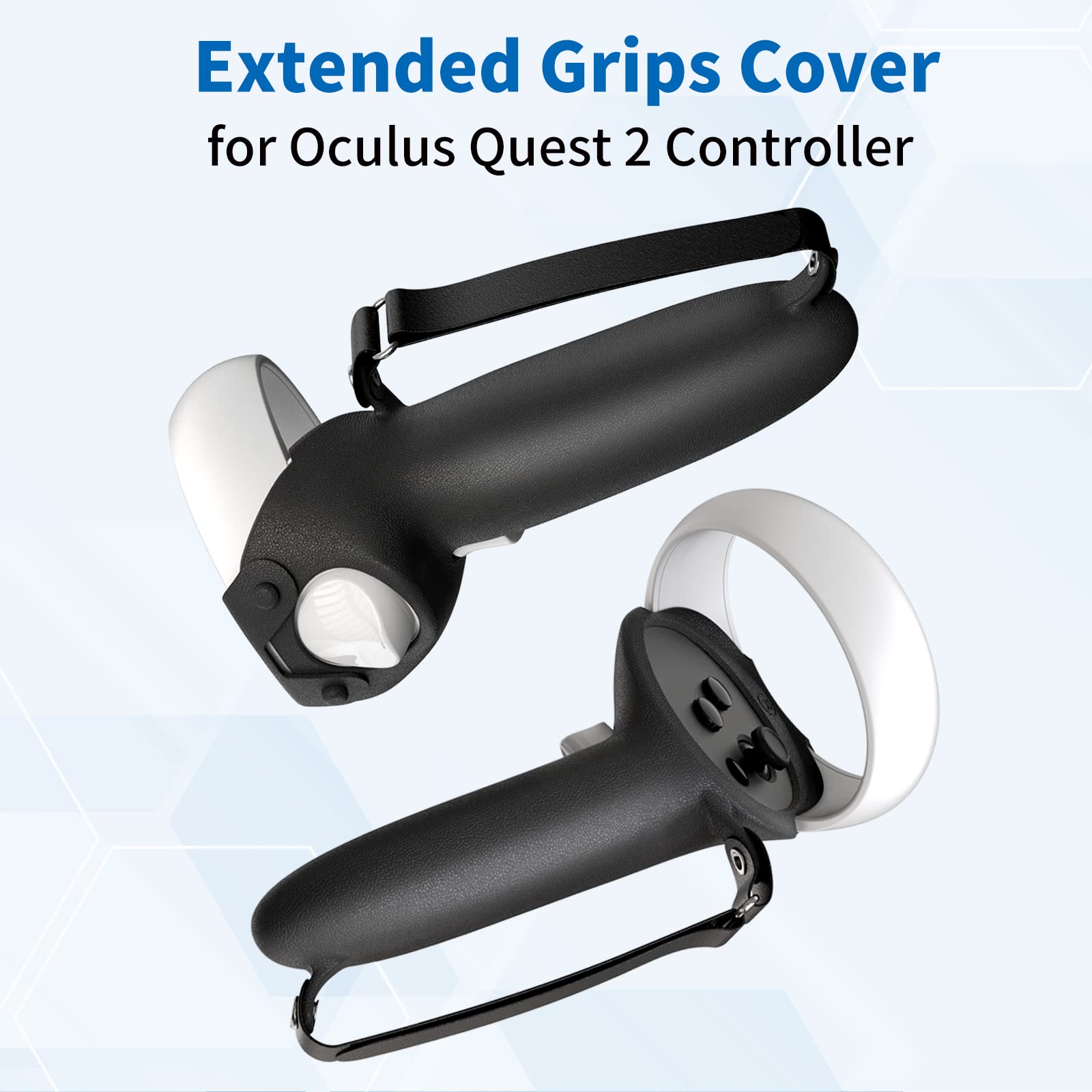 Extended Grips Cover for Oculus Quest 2, Extension Controller Protector with Adjustable Wrist Knuckle Strap Suitable for Big Hands, Anti-Collision Silicone Grip Cover Great for Large Hands