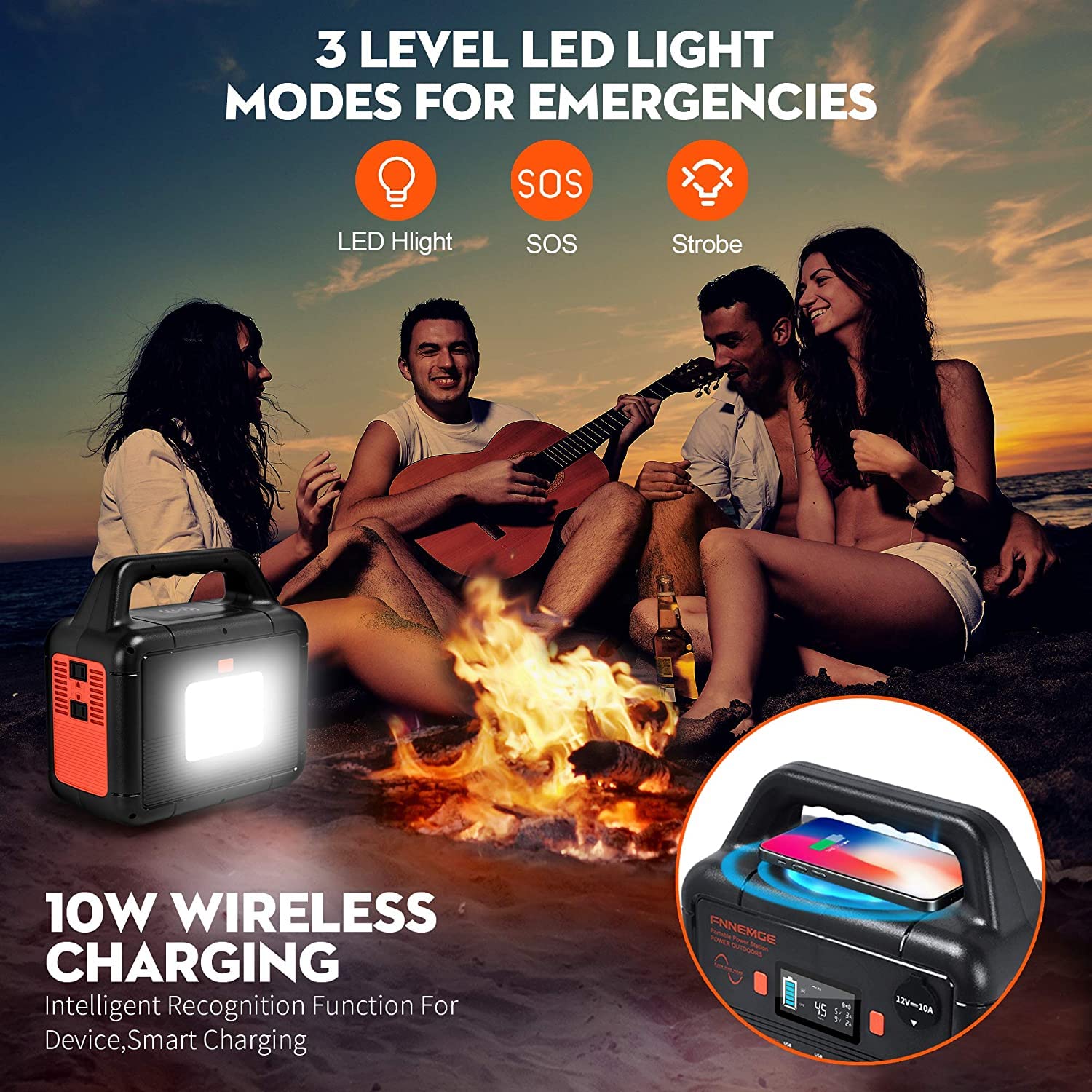 FNNEMGE 300W Portable Power Station (350W Peak), 266Wh Solar Outdoor Generator, 72000mAh 60W PD Power Bank with Dual 110V AC Outlets 12V/10A DC Out, Pure Sine Wave, Battery Power Supply for Camping
