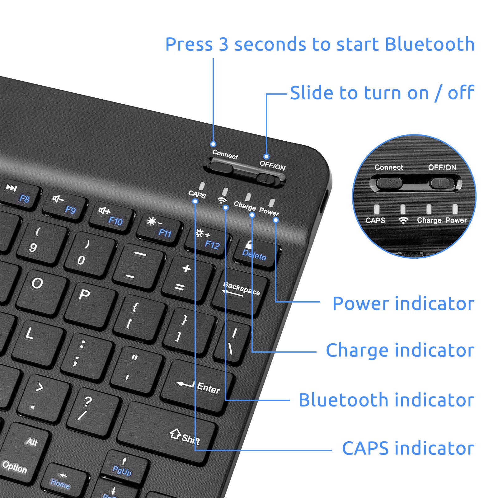 EDIVIA Amazon Fire HD 10 Wireless Keyboard,Universal Slim Portable Bluetooth Keyboard Compatible with Amazon Fire HD 10 Keyboard with Built in Rechargeable Battery,Black