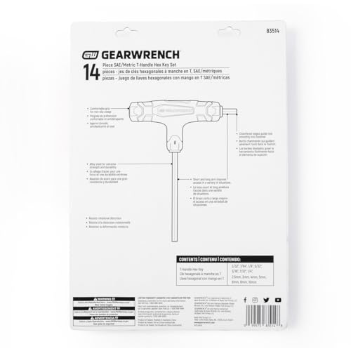 GEARWRENCH 14 Piece SAE/Metric T-Handle Hex Key Set - 83514