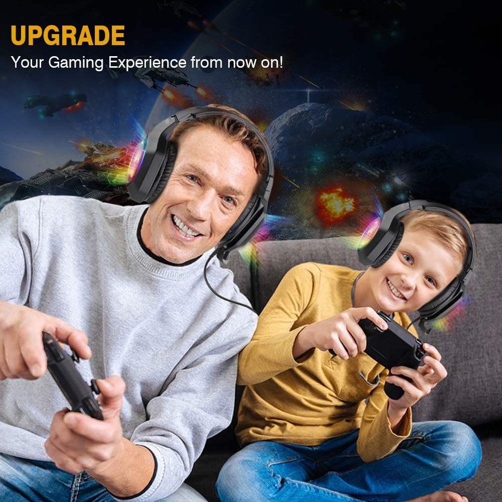 DIZA100 PS5 PS4 Gaming Headset with Microphone Surround Stereo PC Gaming Headphones RGB Light & Adjustable for Xbox one Laptop Mac