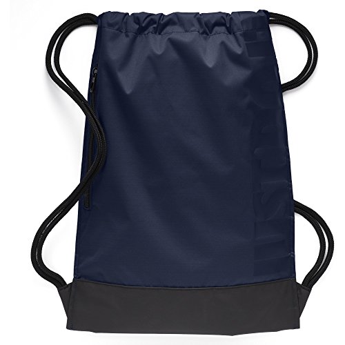 Nike Brasilia Training Gymsack, Drawstring Backpack with Zippered Sides, Water-Resistant Bag, Midnight Navy/Black/White