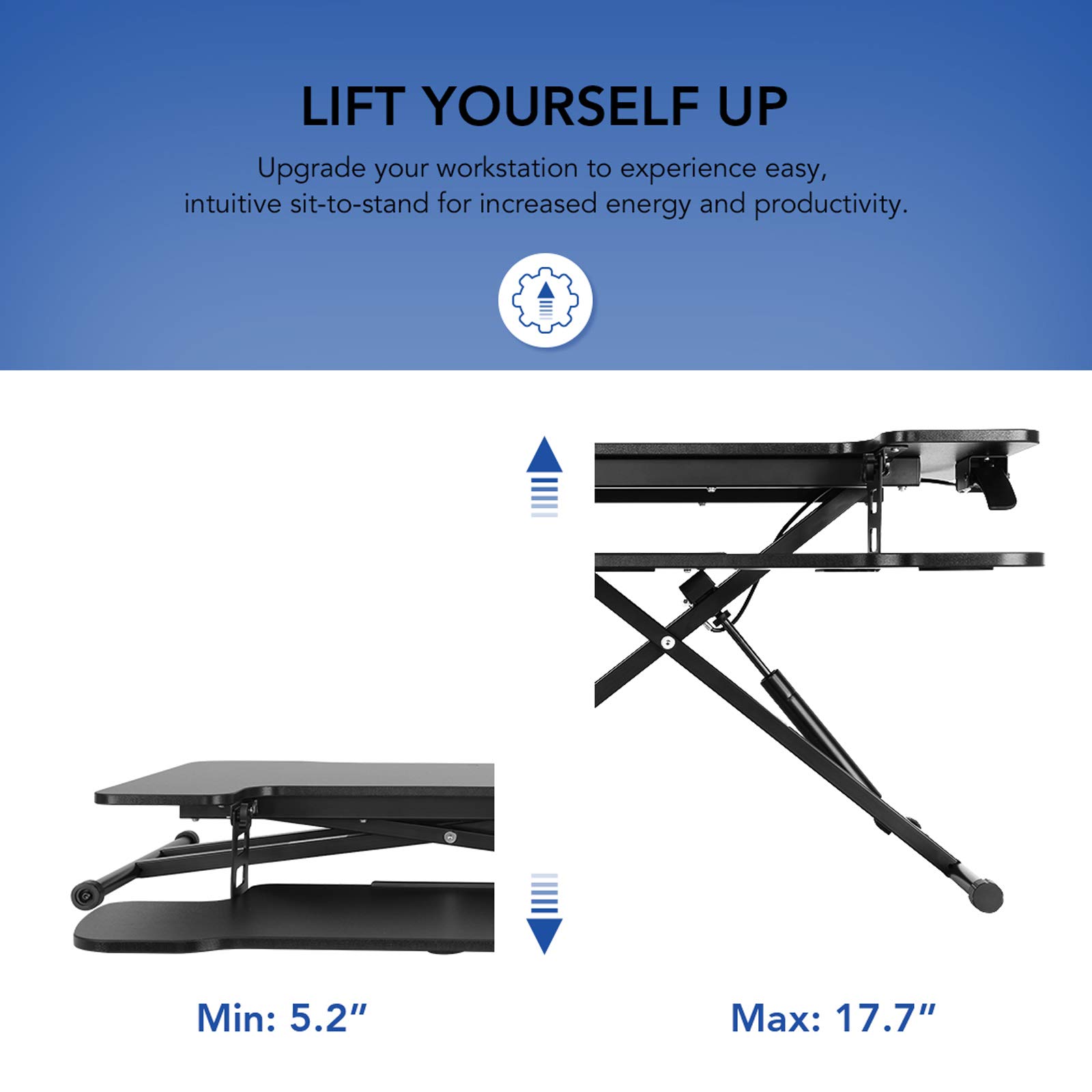 FLEXISPOT 31 inch Standing Desk Converter | Height Adjustable Stand Up Desk Riser, Black Home Office Desk Laptop Workstation with Removable Keyboard Tray (M18M)