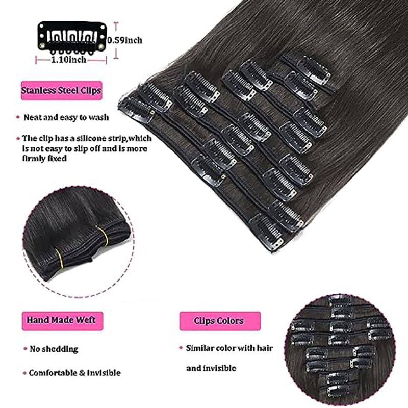 hair extension clip inhair (2# Dark Brown, 16 Inch)