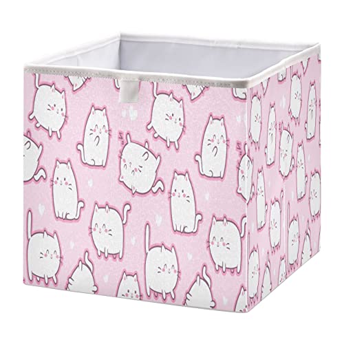 Kawaii Cats Cube Storage Bin, 11x11x11 in Collapsible Fabric Storage Cubes Organizer Portable Storage Baskets for Shelves, Closets, Laundry, Nursery, Home Decor