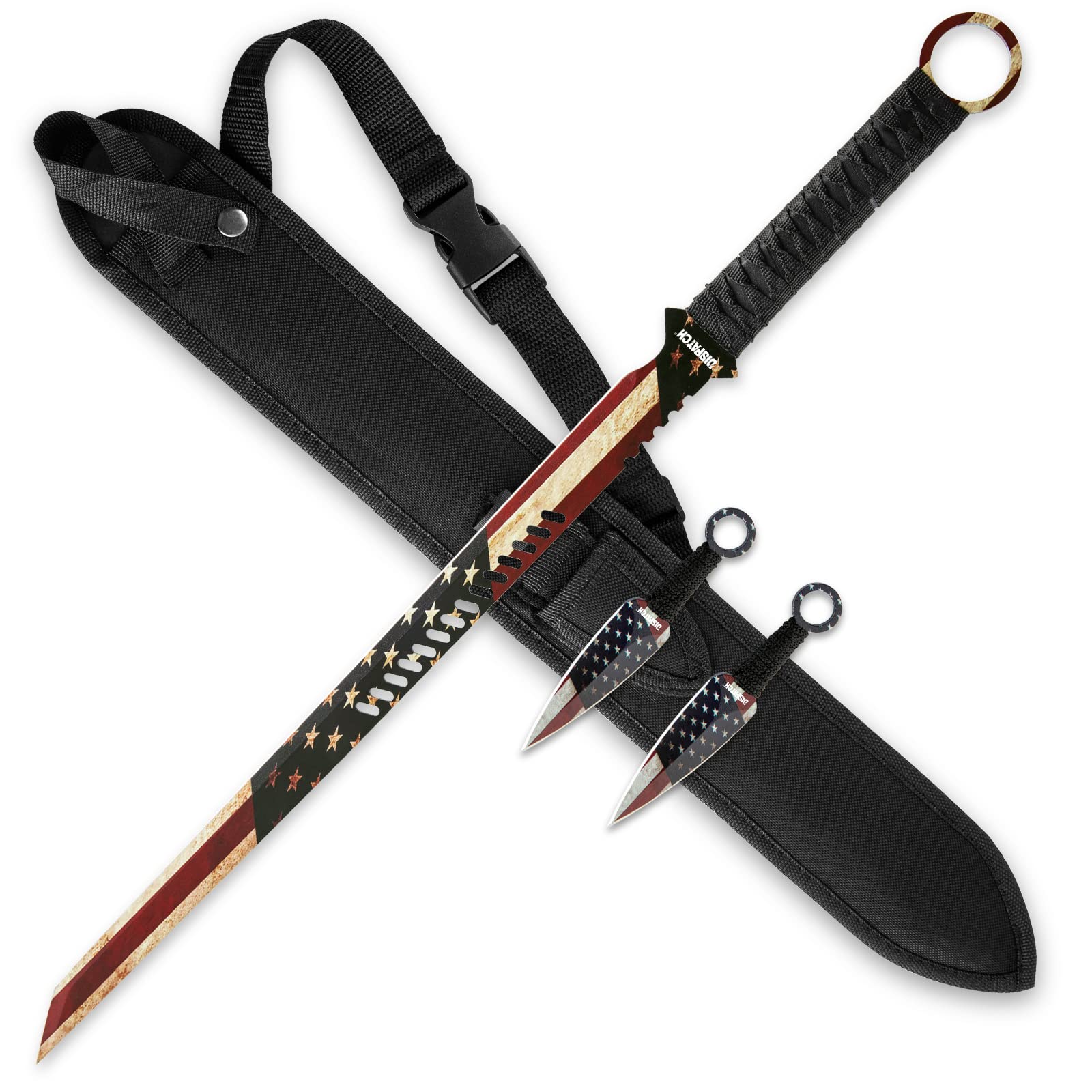 Dispatch Full Tang Tactical Katana Ninja Sword Machete Fixed Blade Combat Stainless Steel Blade with Sheath for Hunting, Outdoor Camping, Survival