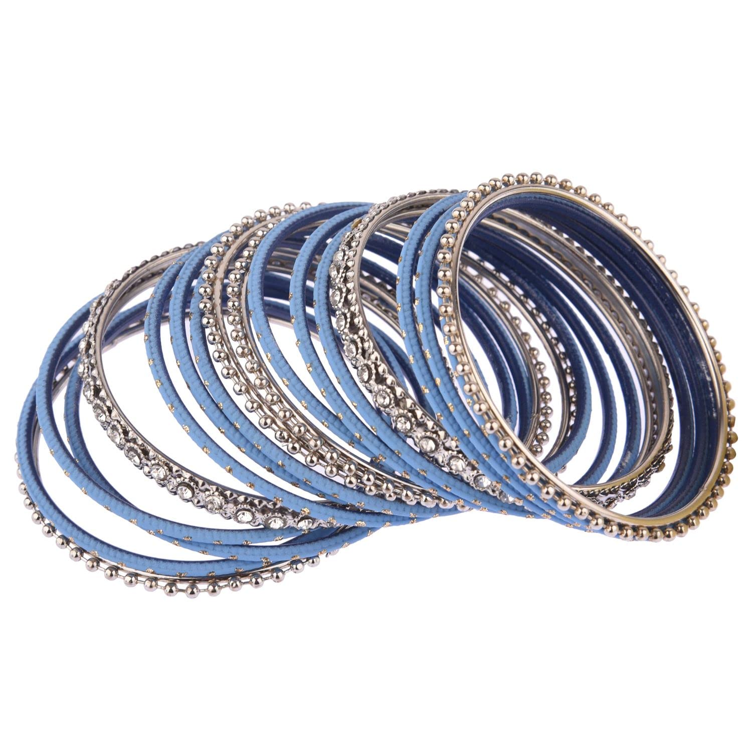 Efulgenz Indian Bangle Set Rhinestone Crystal Boho Oxidized Bracelet Metal Bangle Set Jewelry for Women (36 Pcs) Size-2.6, Blue