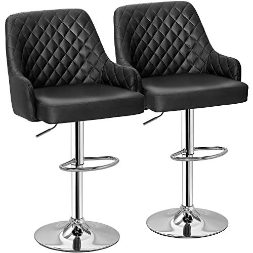 VECELO Adjustable Bar Stools with Back, Bar Height Stools for Kitchen Counter, Bar Stools Set of 2, Black