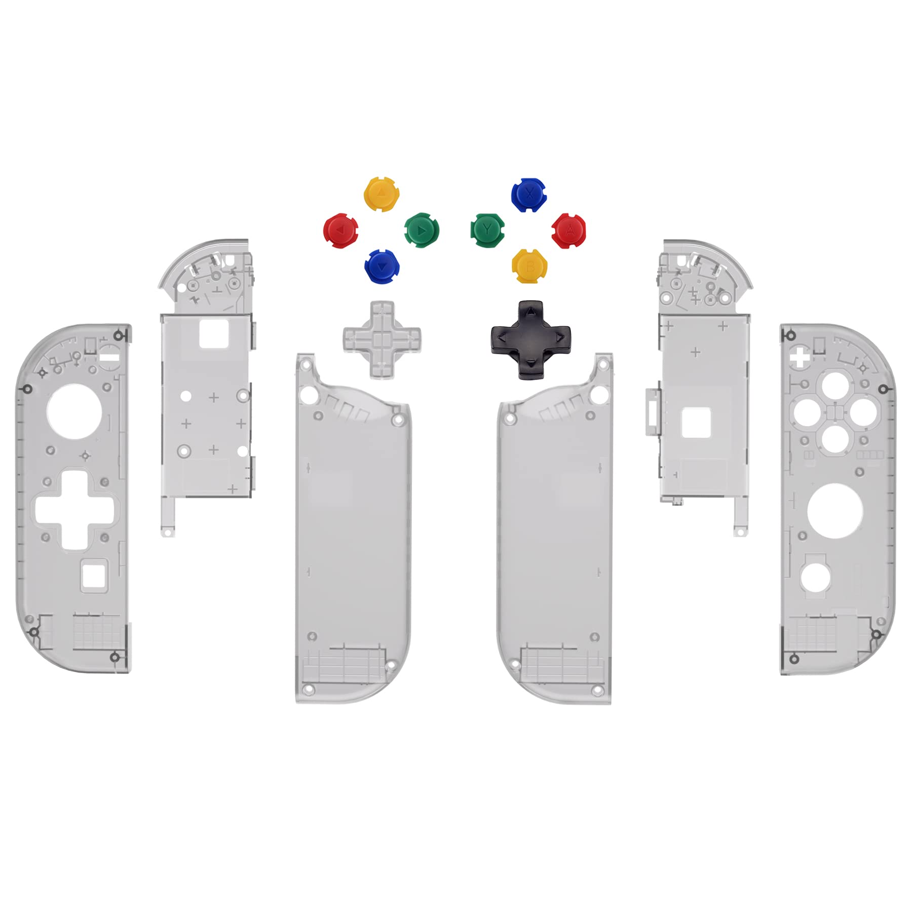 eXtremeRate Back Plate for Nintendo Switch Console, NS Joycon Housing Shell (D-Pad Version) with Colorful Buttons, DIY Replacement Shell for Nintendo Switch - Clear Black