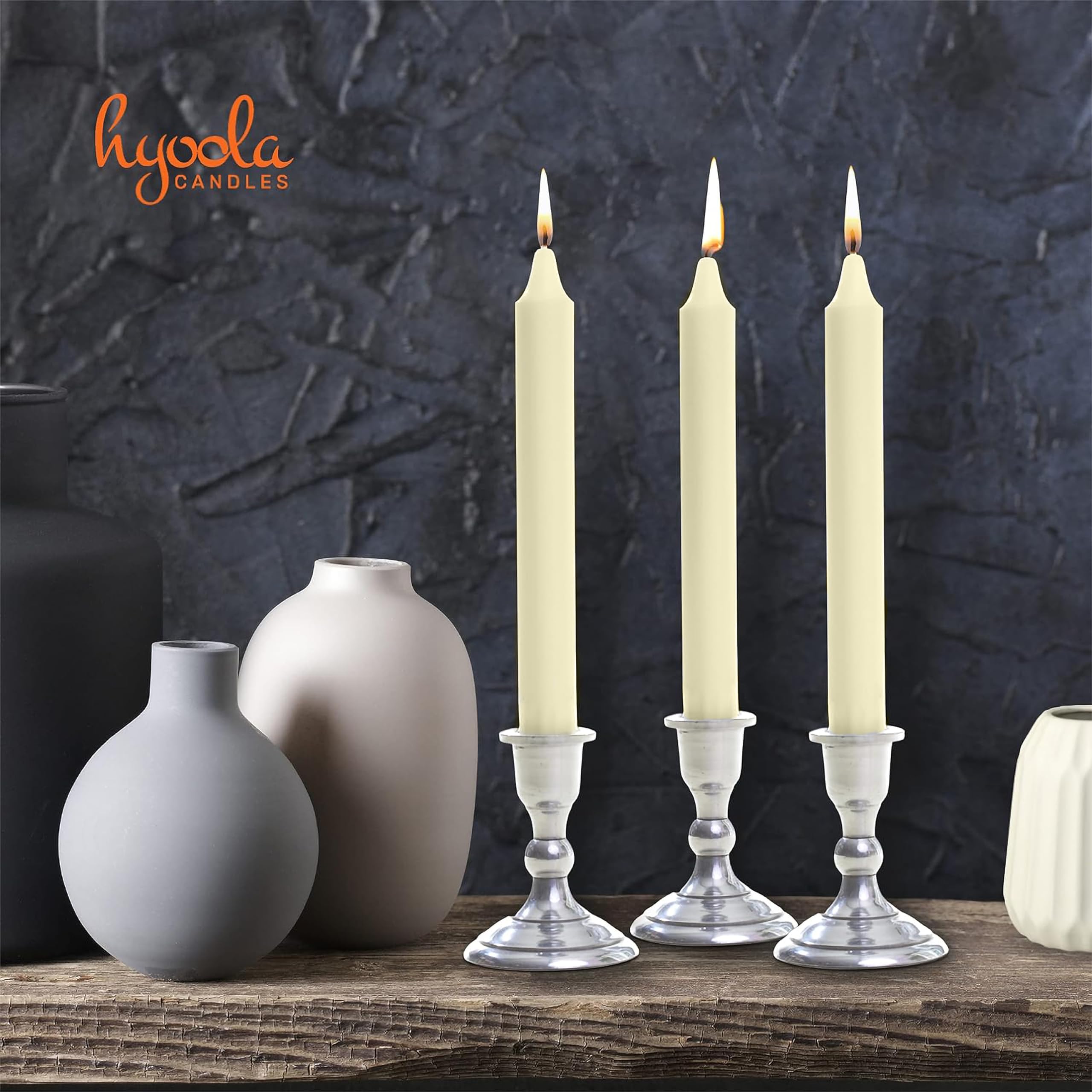 Hyoola Taper Candles - 5 Inch Ivory Dripless, Unscented Dinner Candle - 40 Pack European Made Candles 4 Hour Burn Time
