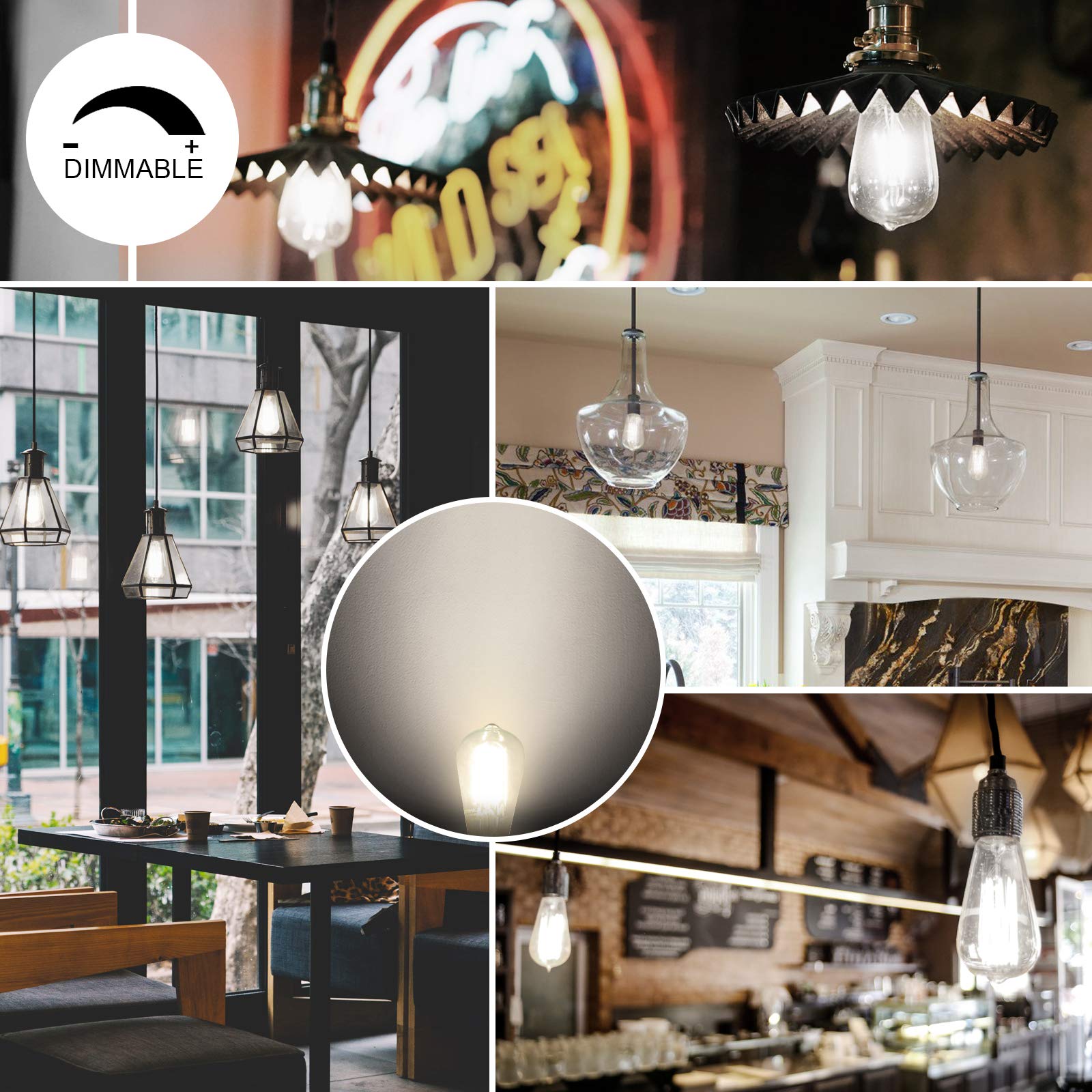 Defurhome Dimmable LED Edison Bulbs, 60W Equivalent, 700Lumens, Daylight White 4000K, 6W ST58 LED Filament Light Bulbs, Antique Style Light Bulb, E26 Medium Base, Pack of 5