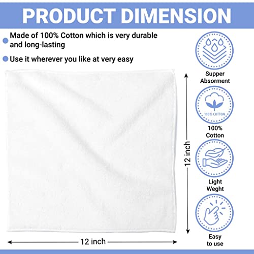 QUBA LINEN Wash Cloth Set - Pack of 24, 100% Cotton - Flannel Face Cloths, Highly Absorbent and Soft Feel Fingertip Towels (12x12 Pack of 24)