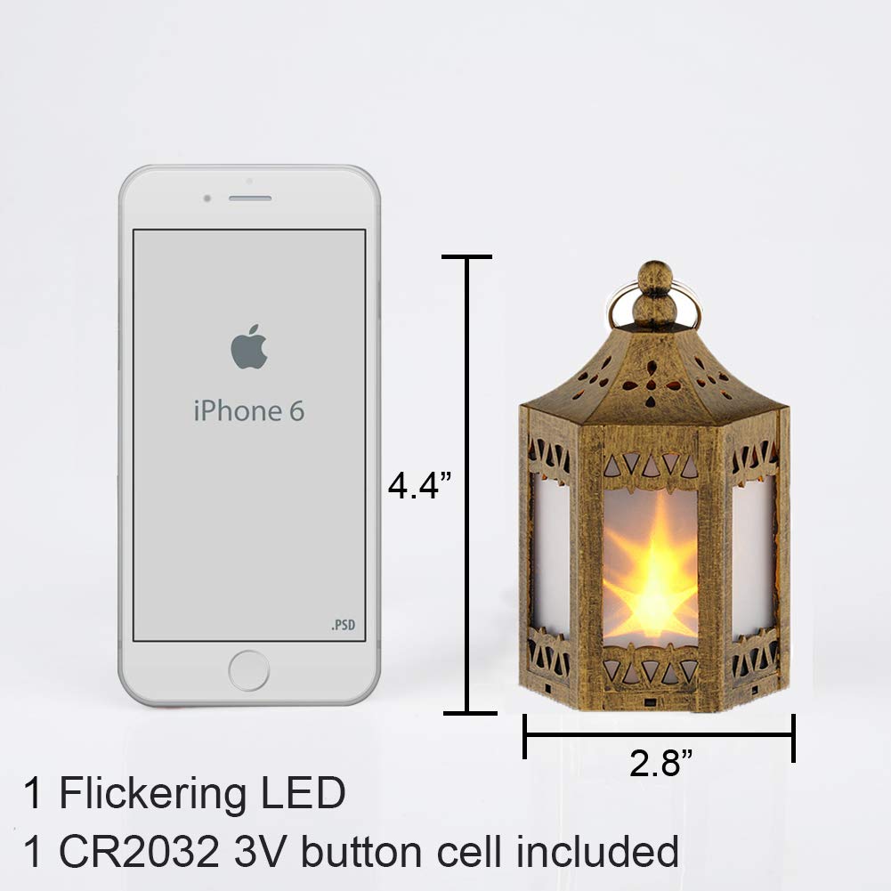 Mini Star Lantern with Flickering LED,Battery Included,Decorative Hanging Lantern,Christmas Decorative Lantern,Indoor Candle Lantern,Battery Lantern Indoor Use,Zkee(Set of 6 Copper Brushed)