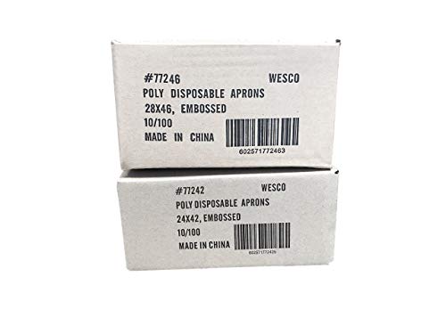 KingSeal Bib Style Disposable Poly Aprons, 28 by 46 Inches, Box of 100 Aprons, White