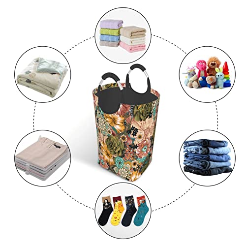 SongYi Boho Laundry Basket with Handles, Collapsible Waterproof Laundry Bag Washing Bin, Bohemian Flowers Pattern Large Foldable 50 L