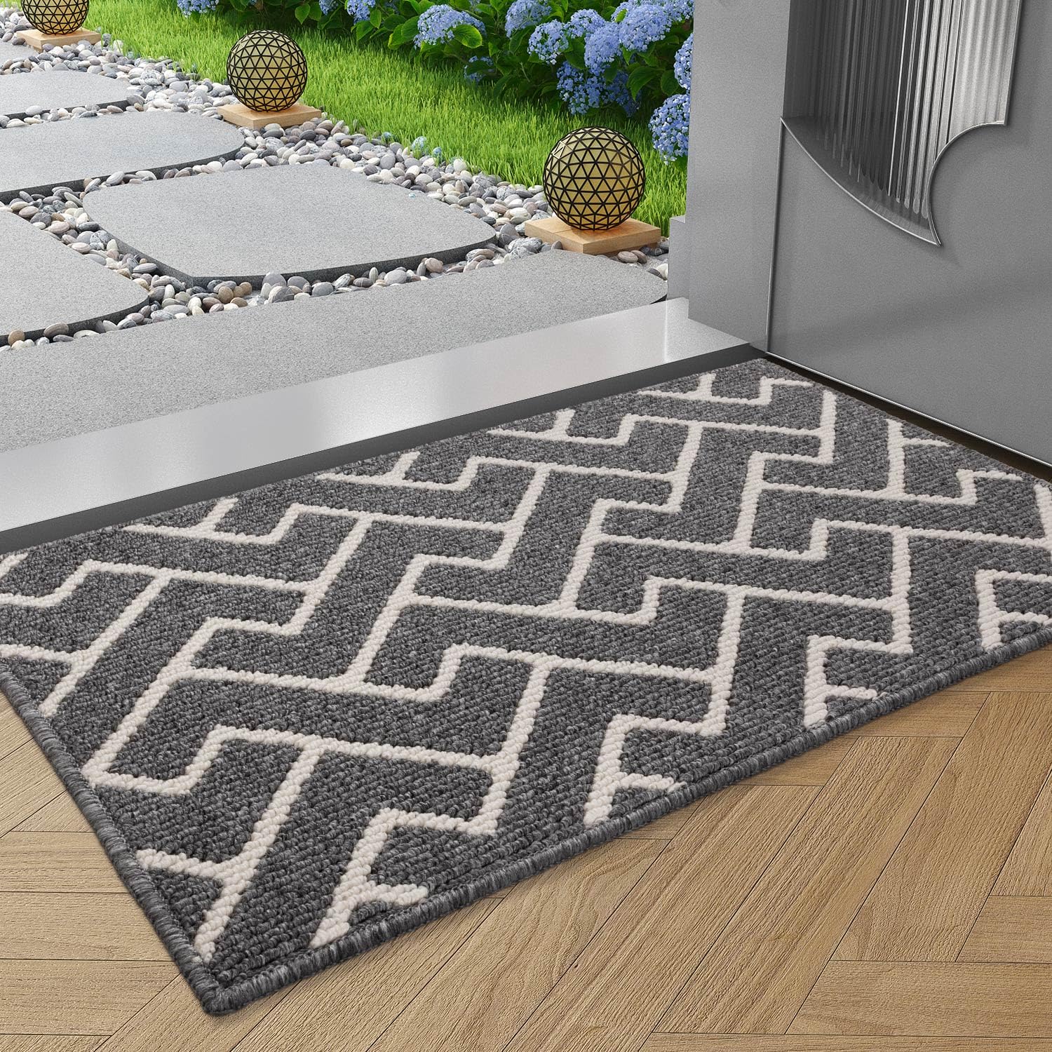 hicorfe Indoor Doormat,Front Back Door Mat Rubber Backing Non Slip Door Mats,20"x31.5" Low-Profile Absorbent Resist Dirt Entryway Doormat Inside Floor Mats Entrance Washable (Grey)