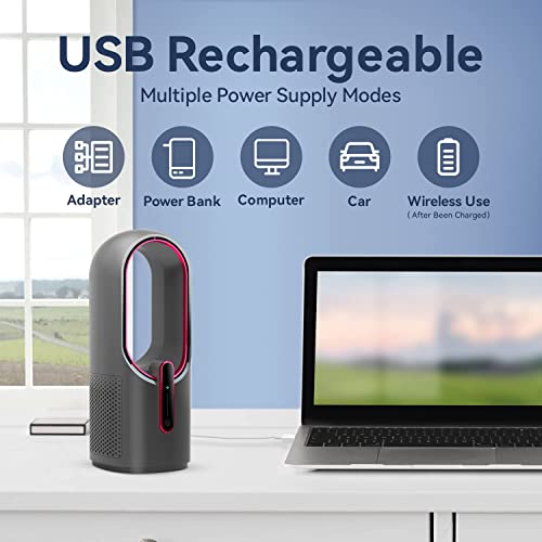 LOMMOL Desk Fan, 11.8 Inch Bladeless Fan Mini Office Fan, USB Table Fan With Comfy Wind, Desk Fan Small Quiet with 3 speeds Touch Control for Office Bedroom Dorm Workday Companion