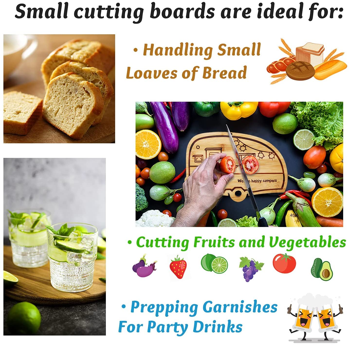 Haigoo RV Cutting Board Campsite Retro Happy Camper Bamboo Wood Camper Chopping Board Perfect Funny Serving Tray for Vegetables Fruit Cheese, RV Camper gifts,Home Deco