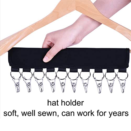 PUPOPIK 2 Pack Hat Rack for Baseball Caps Hat Organizer, 10 Hat Storage Clips for The Storage of Hats in The Closet and Room, Hat Rack Organizer - Fits All Size Hangers,Black (BLACK-2PACK)
