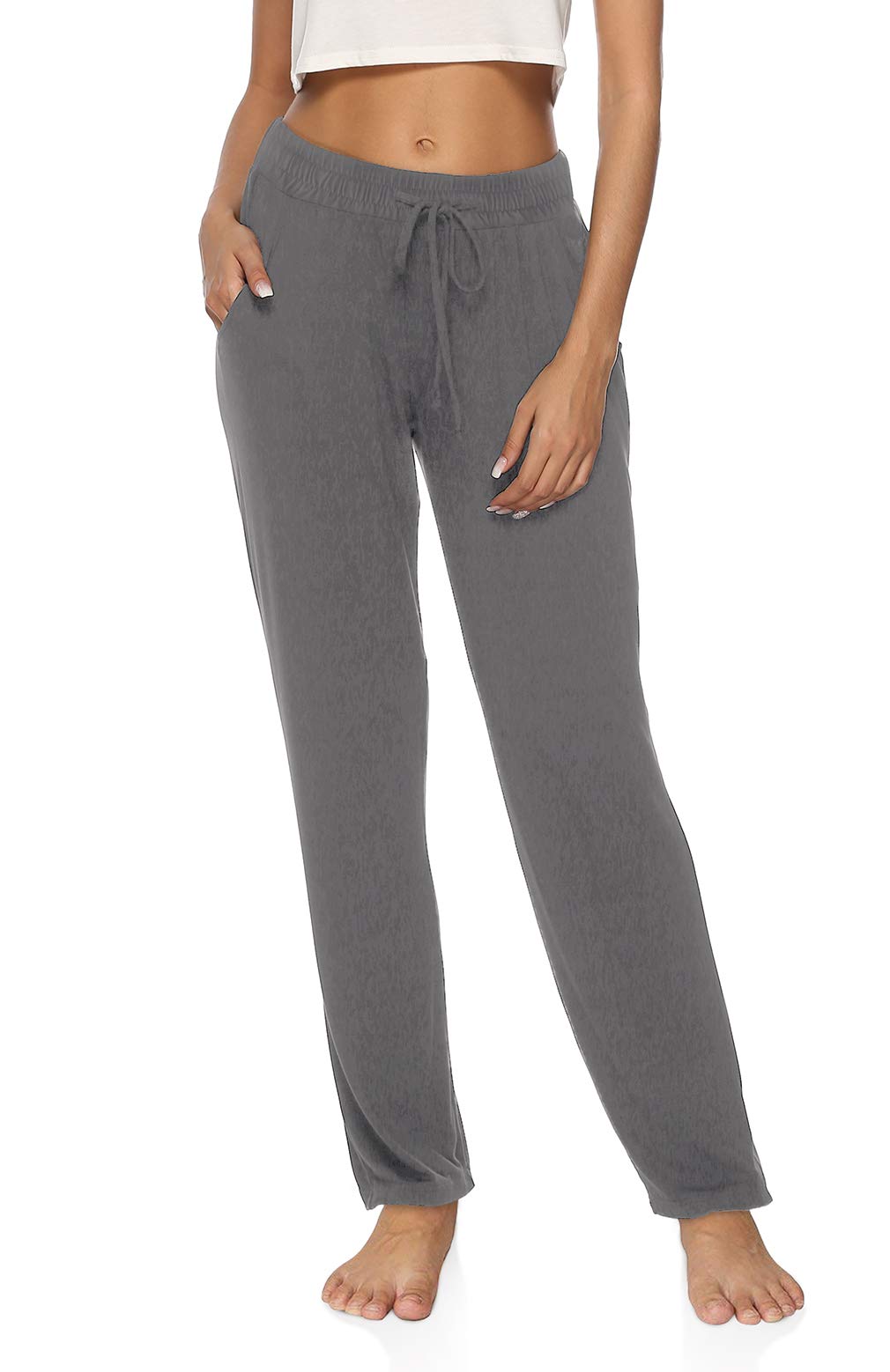 DIBAOLONG Womens Yoga Pants Wide Leg Comfy Drawstring Loose Straight Lounge Running Workout Legging Dark Gray S
