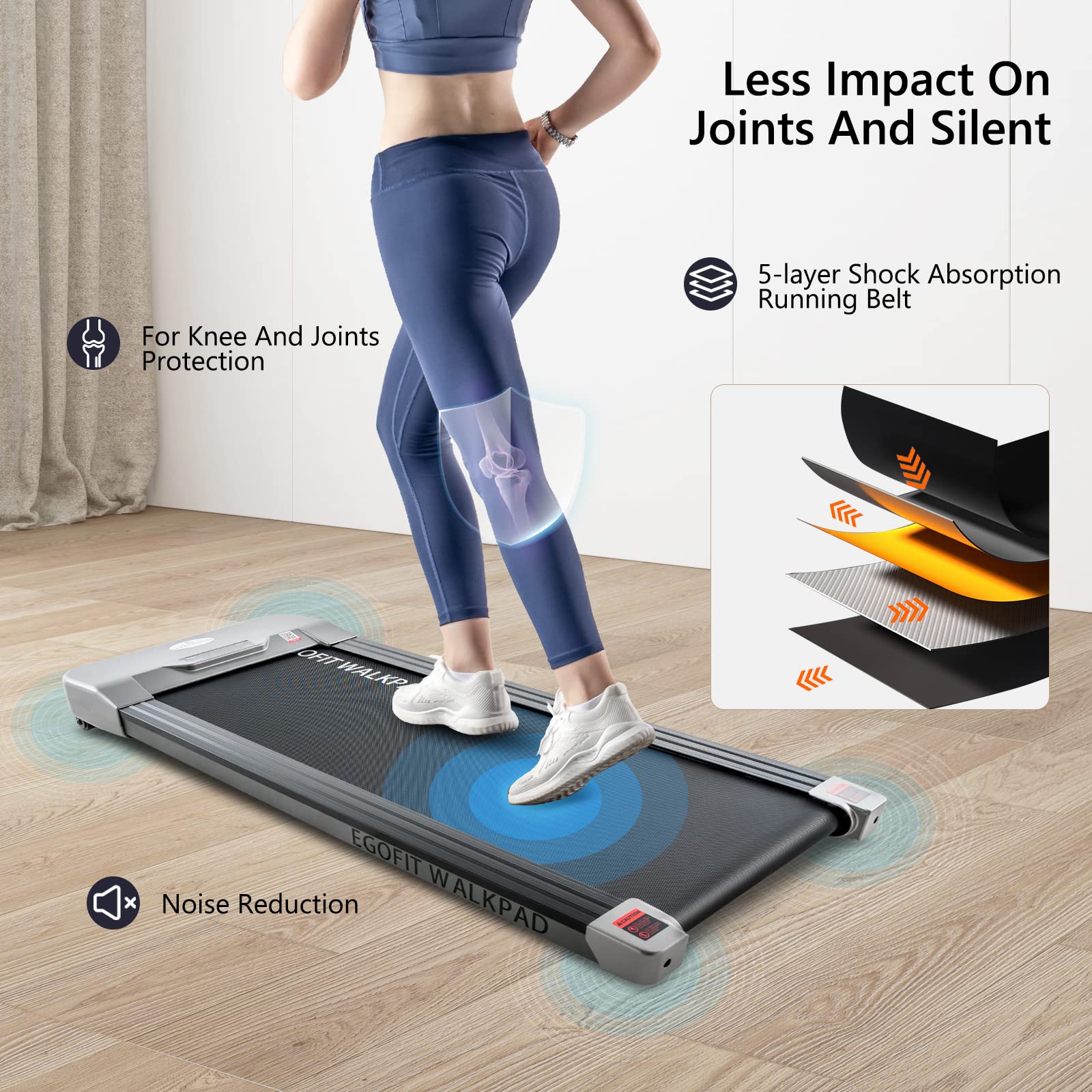 Egofit Walkpad Under Desk Treadmill Walking Pad Portable Flat Treadmill for Home&Office Exerciser Under Standing Desk, Model F1-3.7MPH, Installation Free with LCD Display, Ultra Slim and Silent
