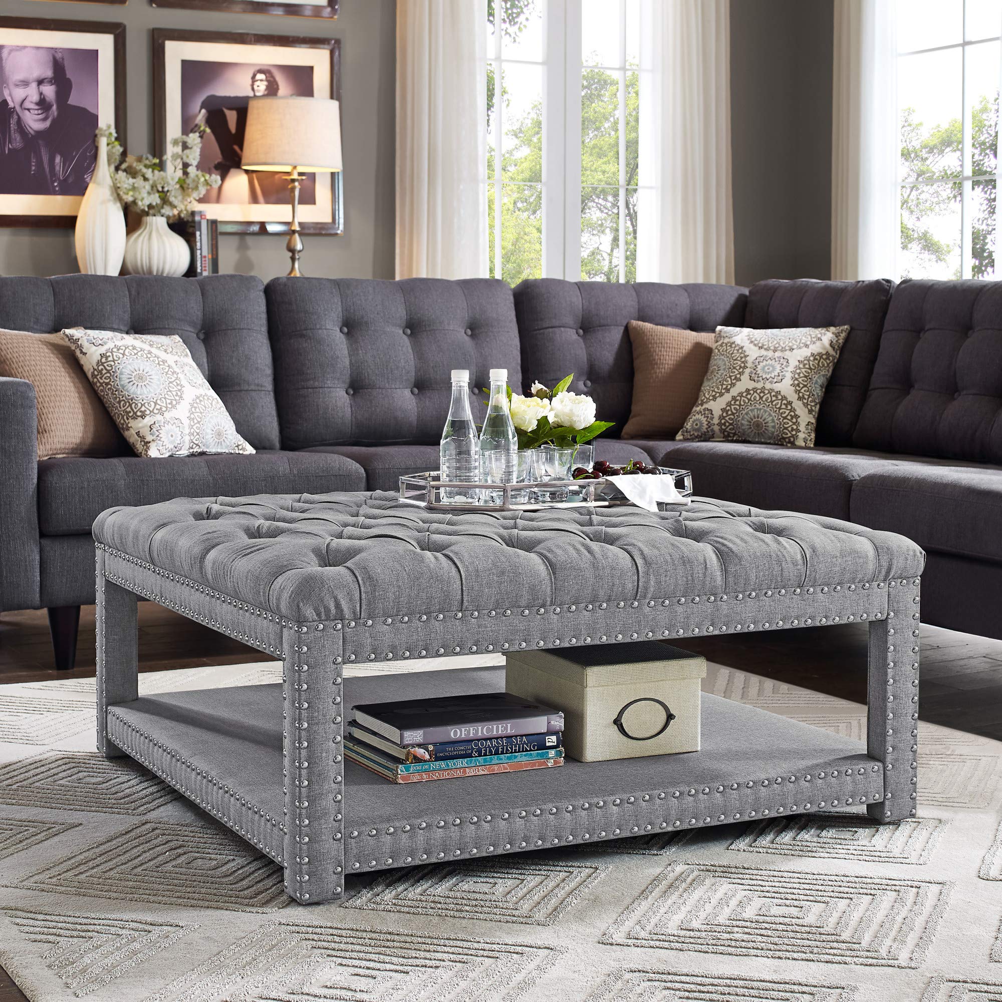 Delacora DS-D153-603-619 HM-DS-D153-603 40" Wide Fabric Ottoman