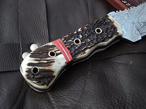 DKC Knives (11 6/18) Sale DKC-708 STAG Tracker Stag Horn Damascus Survival Prepper Hunting Knife 10" Long, 5" Blade 11ozl Damascus Steel Blade Very Solid Knife