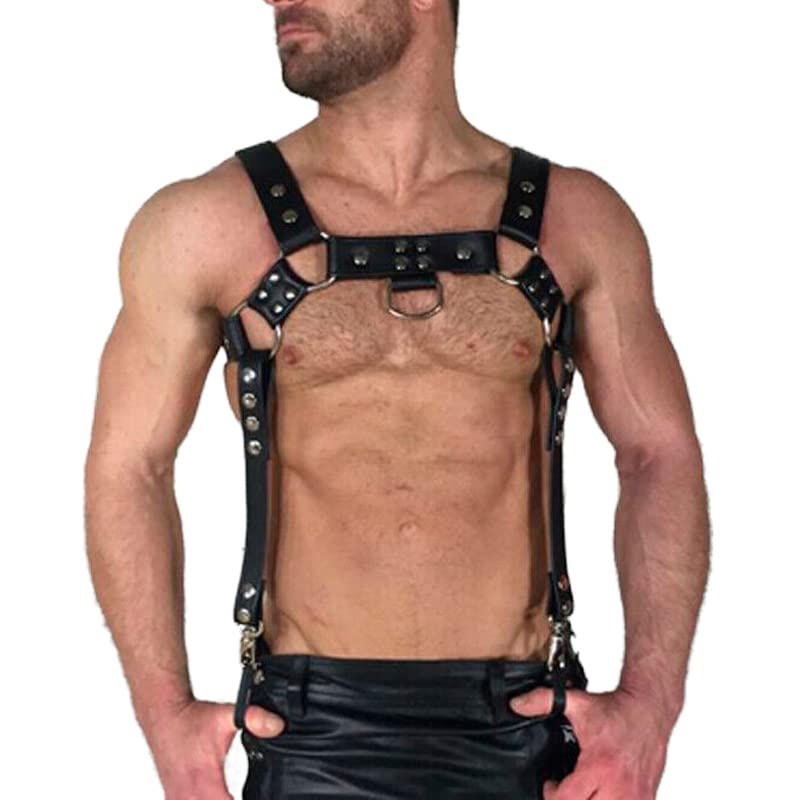 Furealux Harness for Man Adjustable Leather Harness Body Chest Black Rivets Harness Punk Belt Clubwear Costume