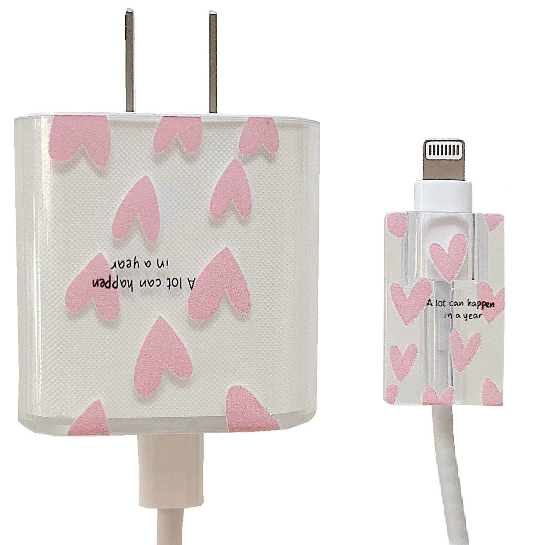 JANDM USB Plug Cable Protector Data Line Bite Fast Charging Cable Case for iPhone 18/20W Power Adapter Fast Charge Head Winder Case Cover Cute Smiley Cartoon Love Heart Case (Pink Heart)