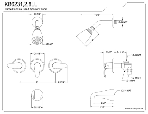 Kingston Brass KB6238LL Legacy Tub and Shower Faucet, Brushed Nickel,5-Inch Spout Reach