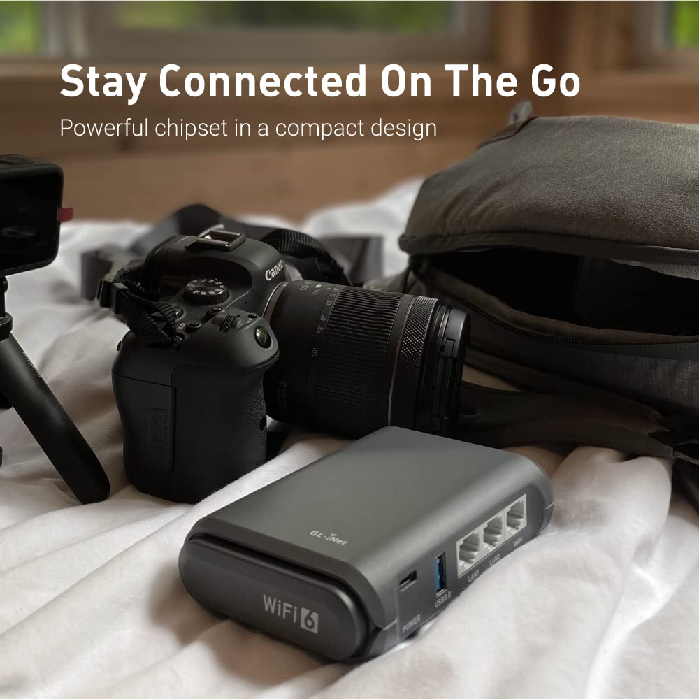GL.iNet GL-AXT1800 (Slate AX) Pocket-Sized Wi-Fi 6 Gigabit Travel Router & Gadget Organizer Case (Grey)