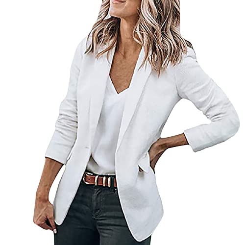 Long Blazer Jackets for Women, Cropped Blazers Women Oversized Blazers Black Leather Blazer Women's Casual Lapel Open Front Sleeve Work Office Suit Jacket Coat and White Striped (M, White-5)