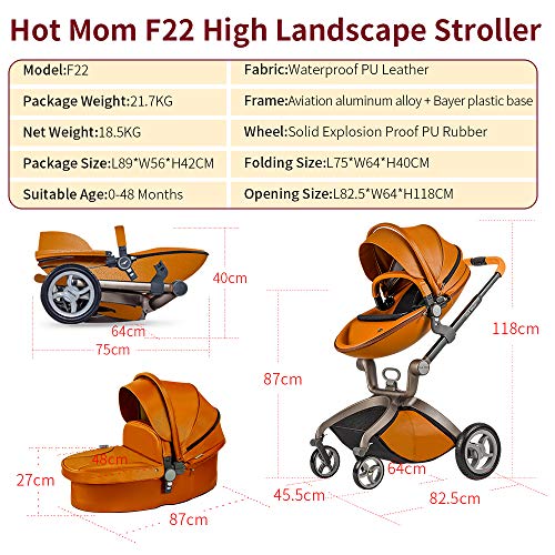 Hot Mom Baby Stroller: Baby Carriage with Adjustable Seat Height Angle and Four-Wheel Shock Absorption,Reversible,High Landscape and Fashional Pram (Brown-2)