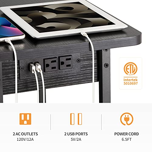 TILLMAO Narrow End Table with Charging Station, Side Table with Storage for Small Spaces, Flip Top Nightstand/Bedside Table/Sofa Couch Table/Slim End Table for Living Room Bedroom Office…