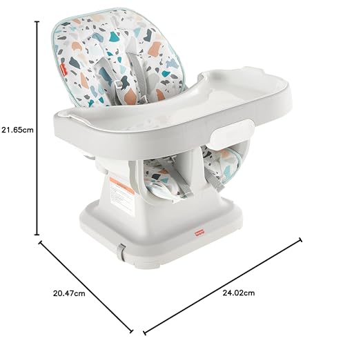 Fisher-Price Baby to Toddler High Chair SpaceSaver Simple Clean Portable Dining Seat & Booster with Washable Deep Tray & Liner, Pacific Pebble