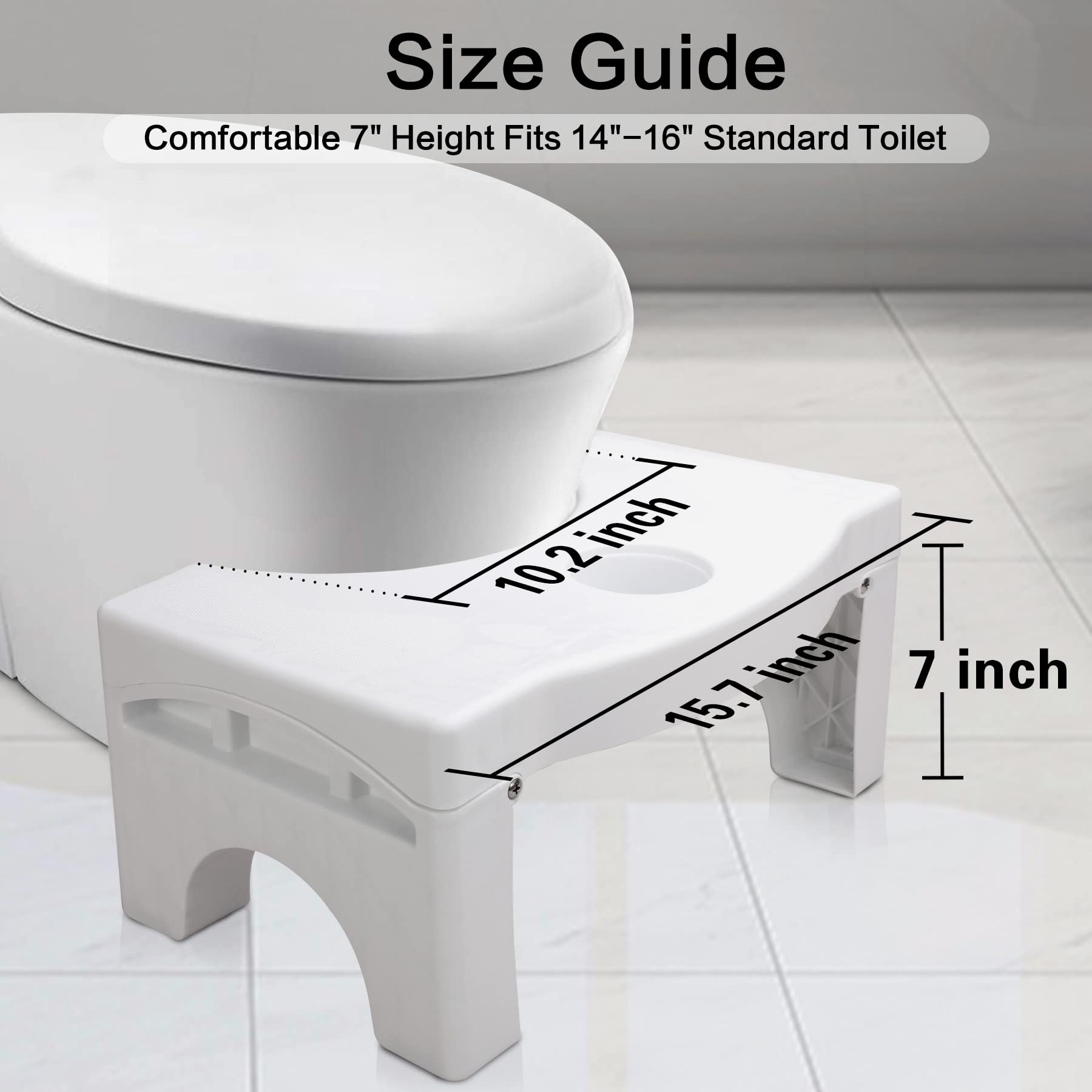 Foldable Toilet Potty Stool for Adults, 7" Heavy Duty Plastic Portable Squatting Poop Foot Stool with Freshener Space, Bathroom Non-Slip Toilet Assistance Step Stool - Gifts for Kids Seniors