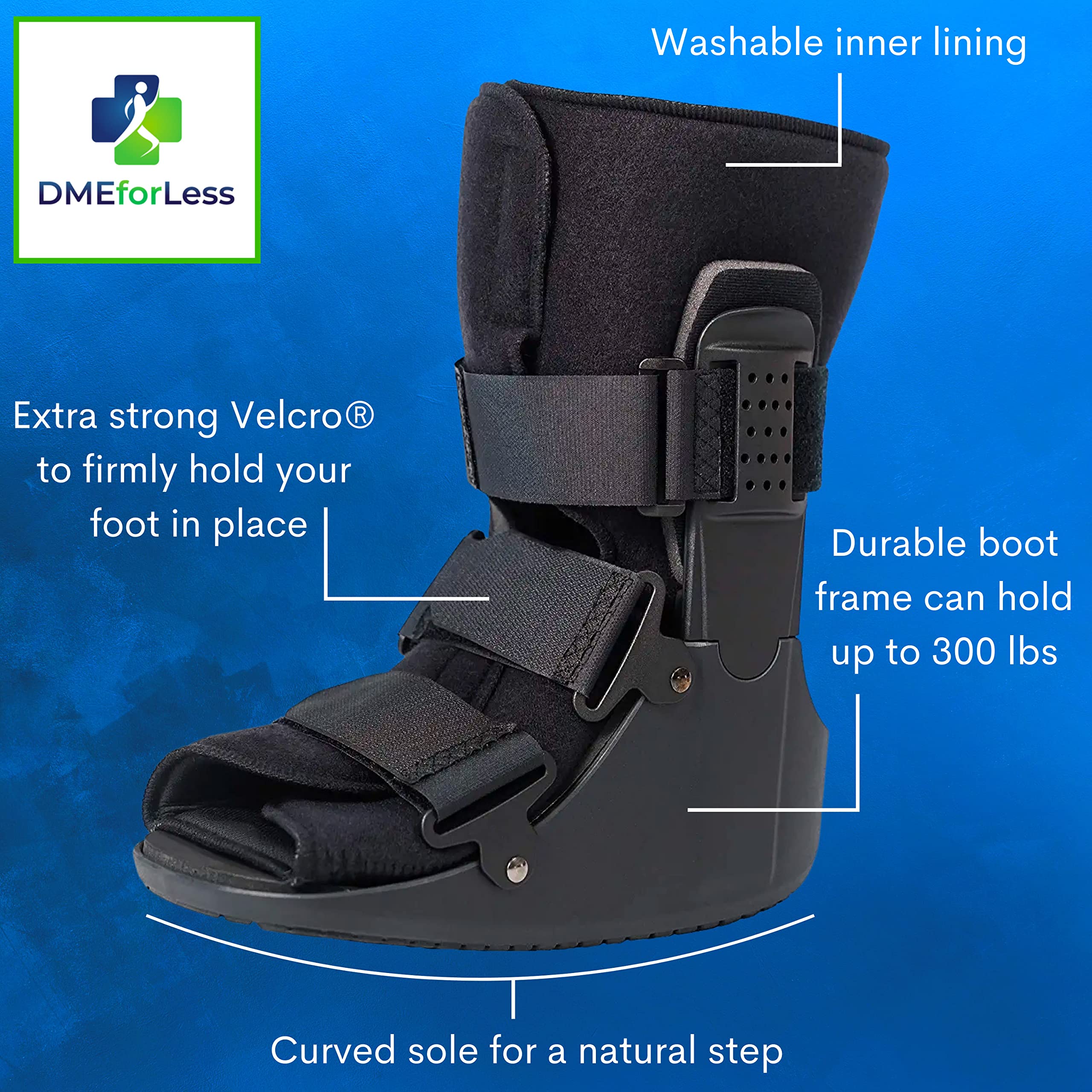 DMEforLess Low Top Non Air Medical Walking Boot - Ankle Brace and Foot Brace for Stress Fracture Support - Post OP Shoe for Broken Toe, Achilles Tendonitis Relief, Sprained Ankle Support (Small)