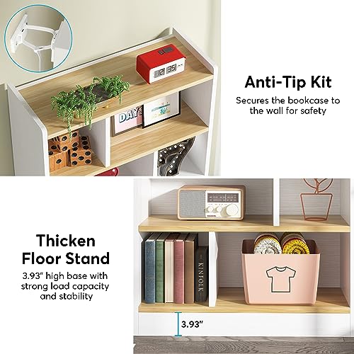 Tribesigns 72 Inch Tall White Bookcase, Modern Cube Bookshelf 6 Tier Bookcases, Large Open Display Shelf Storage Organizer for Living Room, Home Office, Library, Bedroom, White and Brown