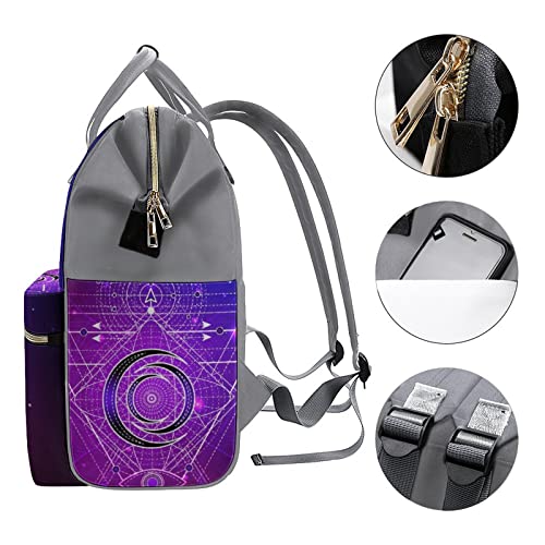 Geometric Pattern Diaper Bag Backpack Large Capacity Mommy Bags Multifunction Nappy Bag Travel Back Pack Gray-Style