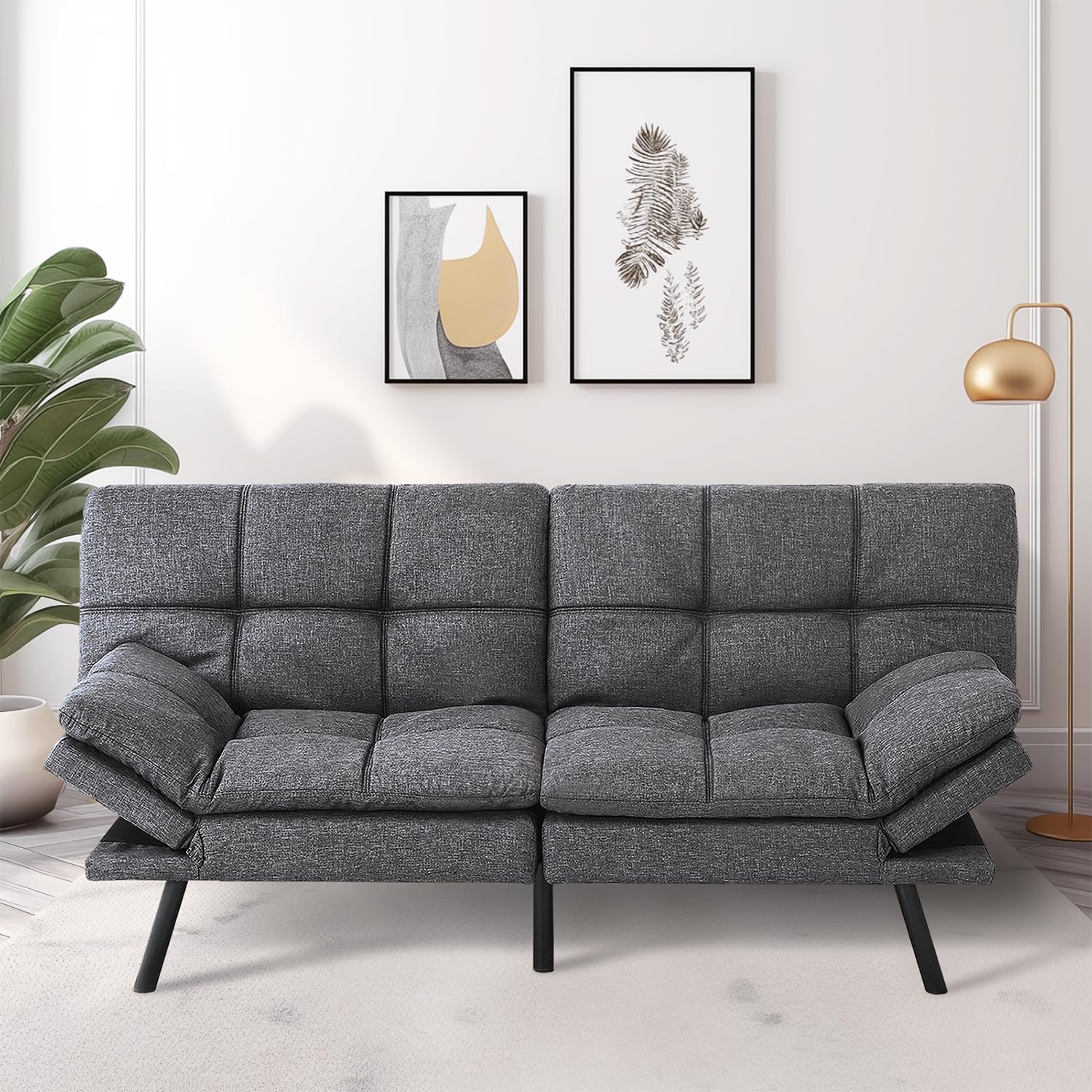 MUUEGM Futon Sofa Bed Couch,Memory Foam Convertible Futon Sofa Sleeper Couch, Modern Small Love seat Sofa for Living Room,Compact Space,Office,Dorm,Apartment,Adjustable Armrests Backrests,71",Grey