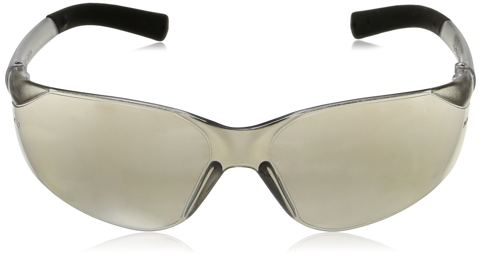 Crews BK219 BearKat Polycarbonate Indoor/Outdoor Clear Mirror Lens Safety Glasses with Non-Slip Hybrid Black Temple Sleeve, Small, 1 Pair