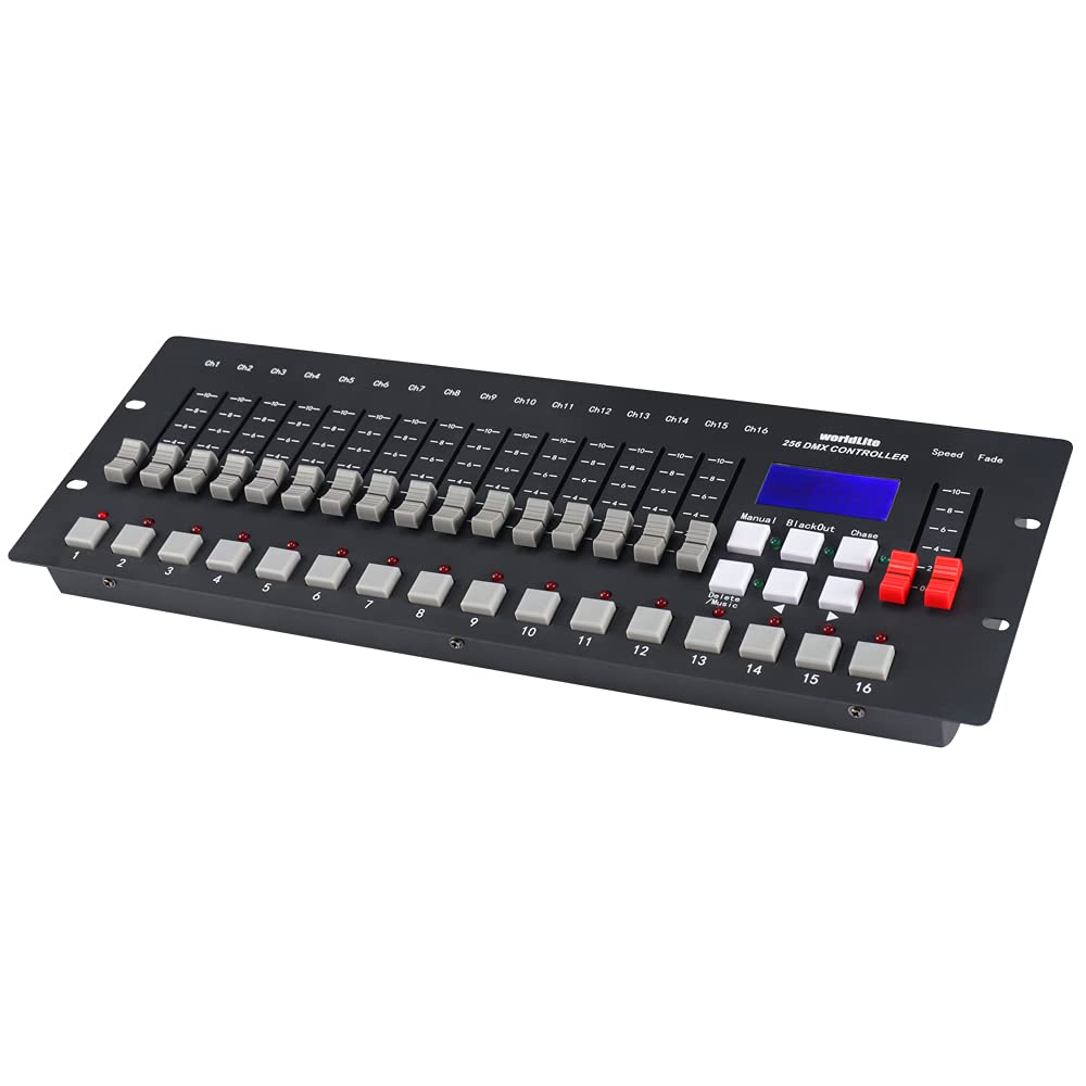 DMX Controller, WorldLite 256CH DMX Console, Premium DMX512 Stage Lighting Controller Program Directly Without Setting Scene, Easy Light Console for Stage & DJ Lighting (256 Channel)