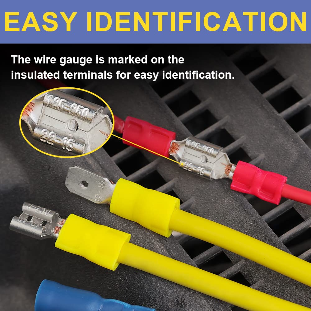 haisstronica 360PCS Electrical Insulated Bullet&Spade Termianls Kit,AWG 22-10 Wire Crimp Terminals of Tinned Red Copper,Quick Disconnect Wire Connectors Kit(3Colors/12Size)