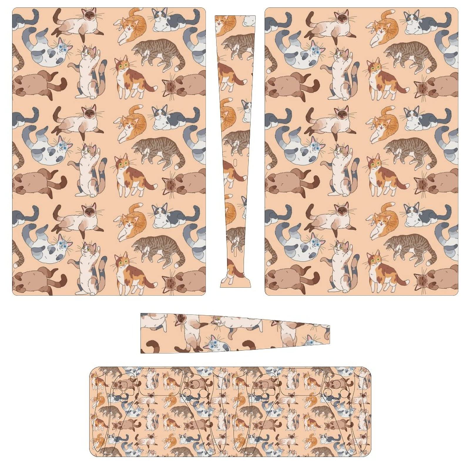 Funny Different Cats Full Protective Skin Cover Design Wrap Decal Sticker Compatible with PS5 Digital Edition Console and Controller