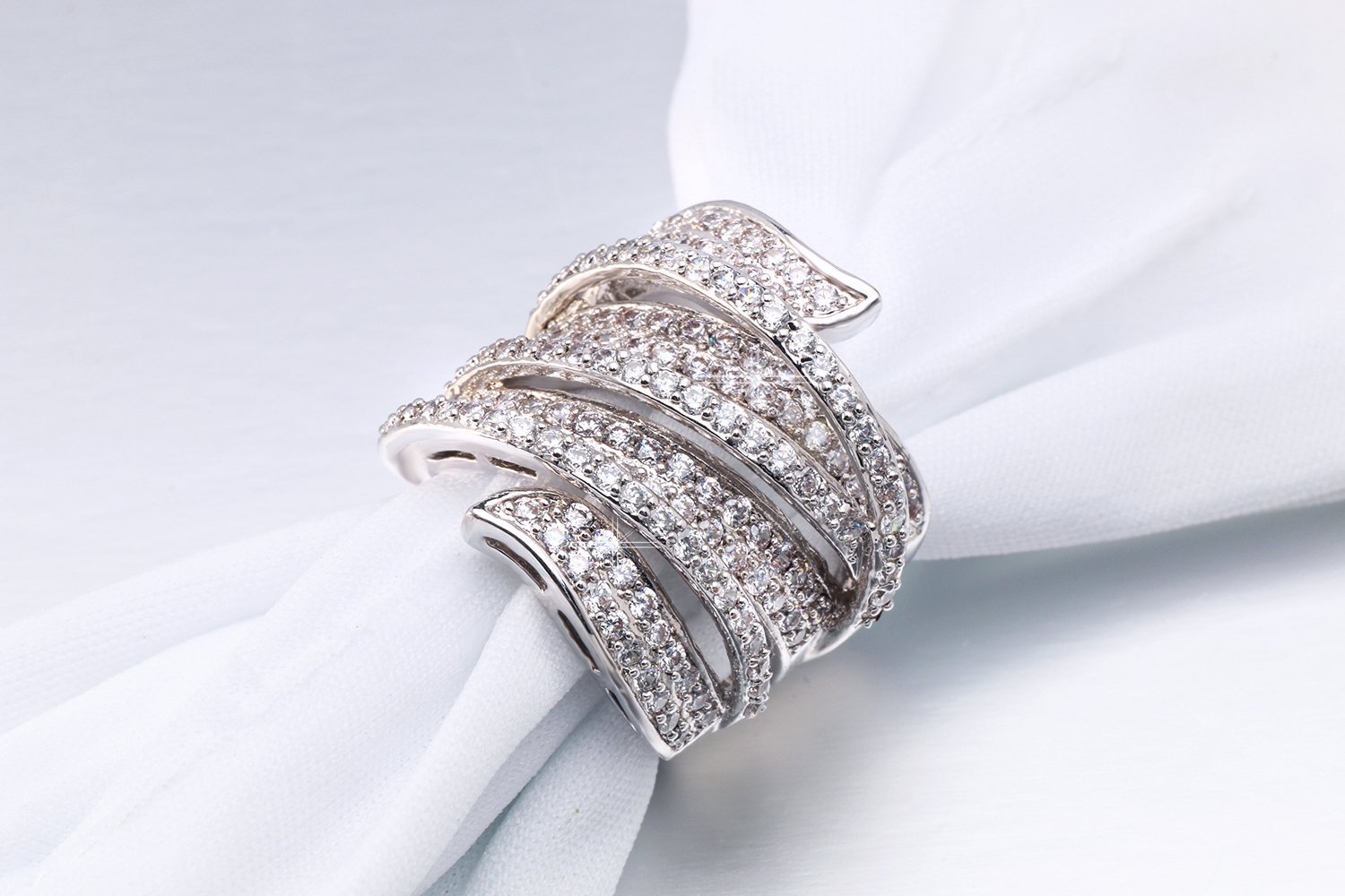 Delicin Jewelry Rhodium Plated Cubic Zirconia Wide Band Cocktail Ring
