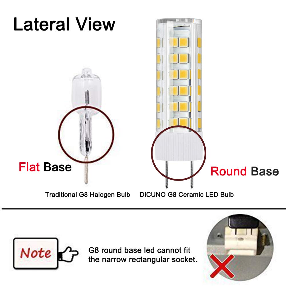 DiCUNO G8 LED Bulb, Dimmable 6W Warm White 3000K, 110V Xenon 60w Halogen Replacement, Under Cabinet Counter Light, 6Pcs, Note: Must Check Size Before Purchase(See Picture 2 & 3)