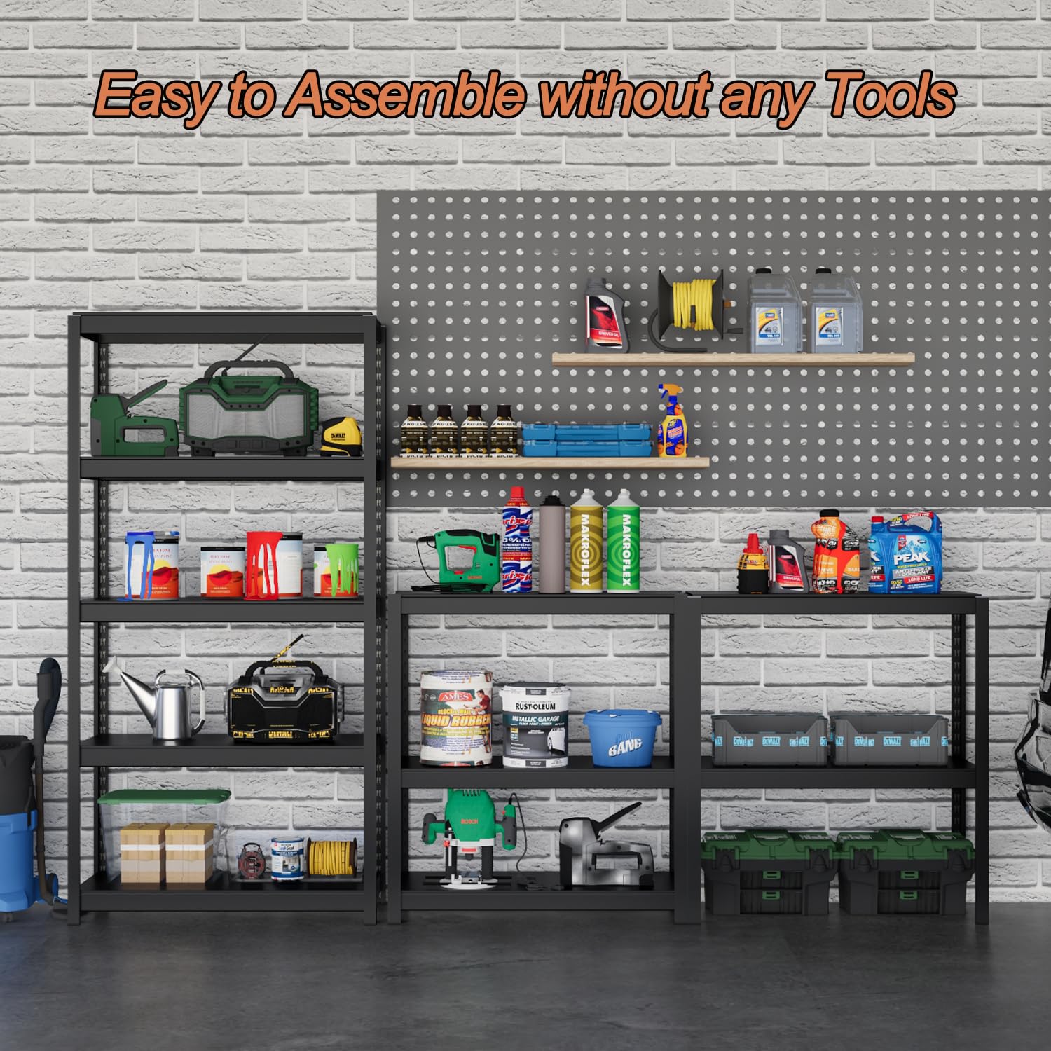 iDEKAI 3 Tier Steel Storage Shelves, Garage Shelving, Heavy Duty Adjustable Garage Shelves, Utility Rack, Shelving Units for Storage, Kitchen, Warehouse,Pantry, Closet, 35.5H 35.5W'' x 15.8" D, Black