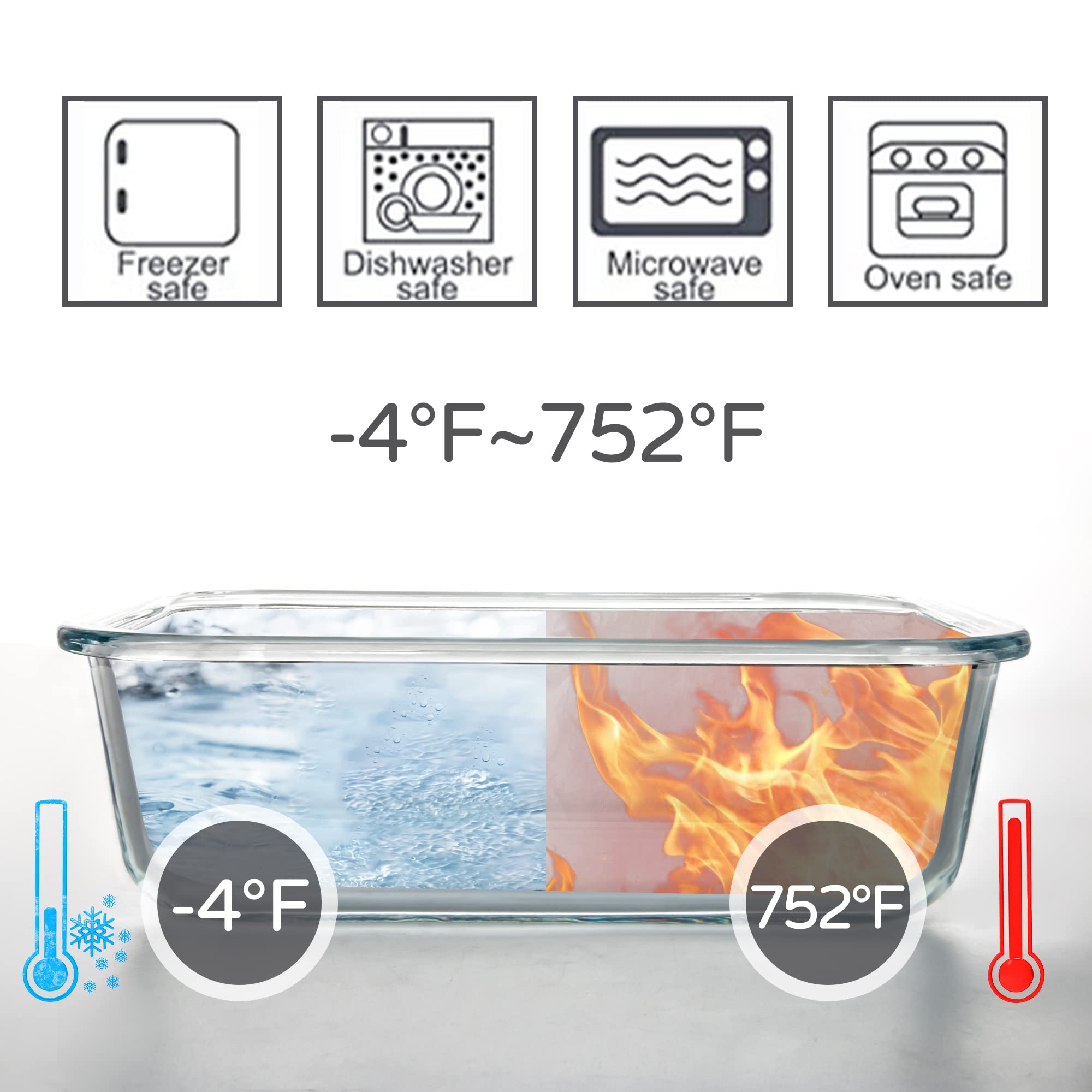 HAKEEMI Glass Meal Prep Containers 10 Pack, Glass Food Storage Containers with Snap Locking Lids Airtight Built in Air Vents, Glass Containers for Lunch, Microwave/Dishwasher Safe, Pink
